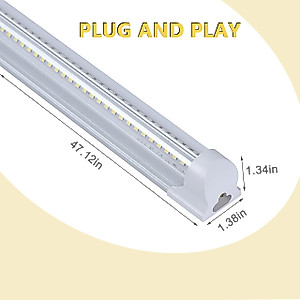 6 Pack T8 Led 4FT 60W Integrated V Shaped Shop Light,Linkable White Daylight 6000k LED Strip Lights Fixture for Garage, Indoor Tube Light for Living Room with On/Off Switch Cable Clear Cover