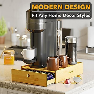 SpaceAid Bamboo Coffee Pod Holder Drawer Storage for Nespresso Vertuo Capsule, Pods Holder Organizer Tray for Nespresso Vertuo Holders, Compatible with 40 Big or 56 Small Vertuoline Pods (Natural)