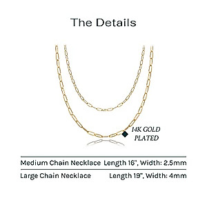 PAVOI Womens 14K Gold Plated Yellow Gold Layered Paperclip Necklace, Double Linked Paper Clip Design