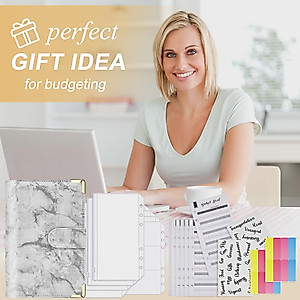 45 Pcs Budget Binder with Zipper Envelopes,PU Leather Money Organizer for Cash Bills Coupon Card, Budget Planner for Saving Money,Cash Envelopes for Budgeting,Money Saving Binder, Dark Marble Grey