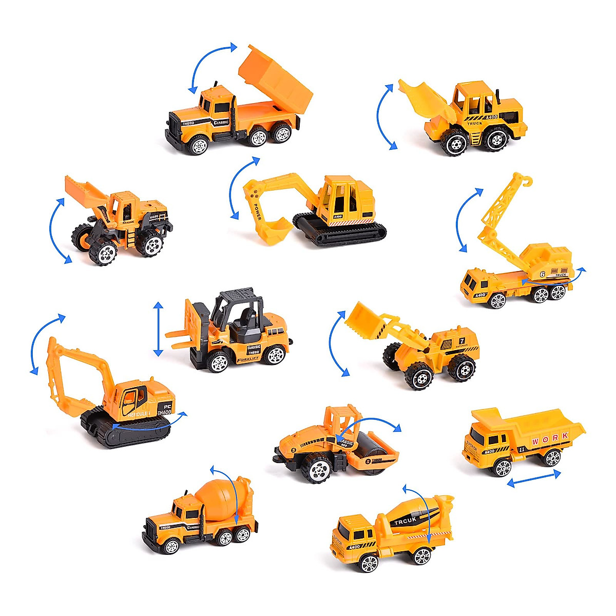 LOYEH 18 in 1 Die-cast Construction Truck Kids Play Vehicles Toy Set, Construction Toy Truck with 12 Construction Vehicles and 8 Toy Figures, Lights and Sounds, Kids Birthday Gifts
