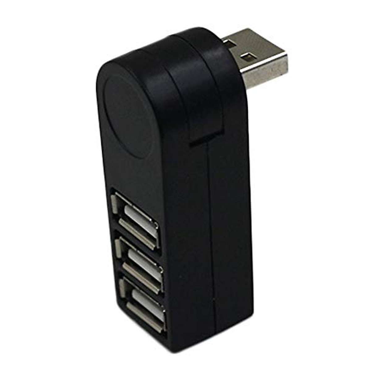 Acamifashion Mini Hub 3 Port 90 Degree USB 2.0 Data Hub Portable Rotating Splitter Adapter Hub for HDD Notebook Mac Black