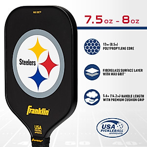 Franklin Sports NFL Pittsburgh Steelers Pickleball Paddle - Pickleball X - Polypropylene Core, Team Logo - NFL Official Licensed Product