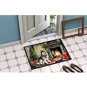 Caroline's Treasures DAC2753JMAT Siberian Husky Cozy Christmas Doormat Front Door Mat Indoor Outdoor Rugs for Entryway, Non Slip Washable Low Pile, 24H X 36W