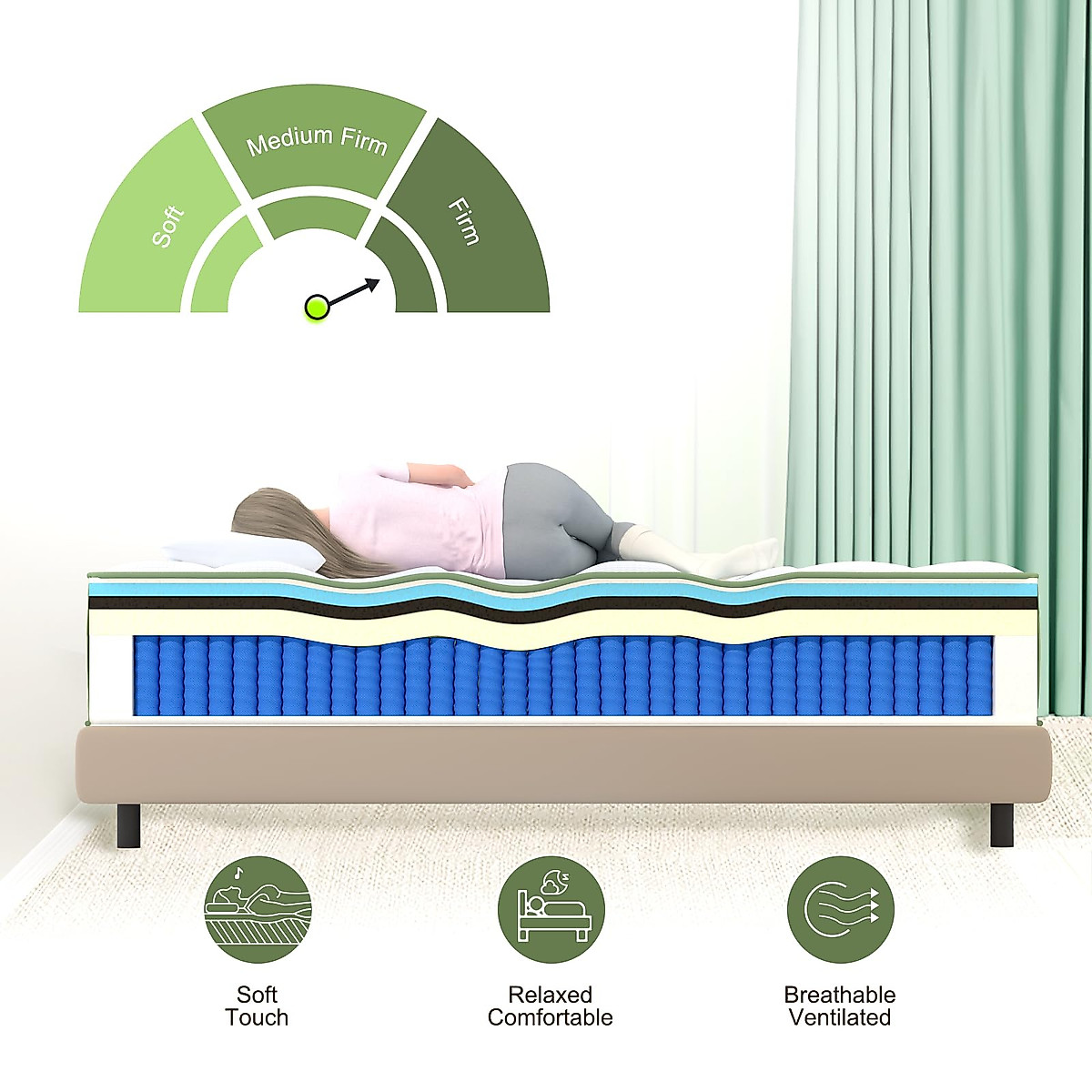 pareler bear Teenager 8 inch Queen Mattress, Edge Hardening to Prevent Slipping, Medium Firm Hybrid Mattress, Pocket Innerspring for Motion Isolation, 100% Pure Cotton Fabric Cover