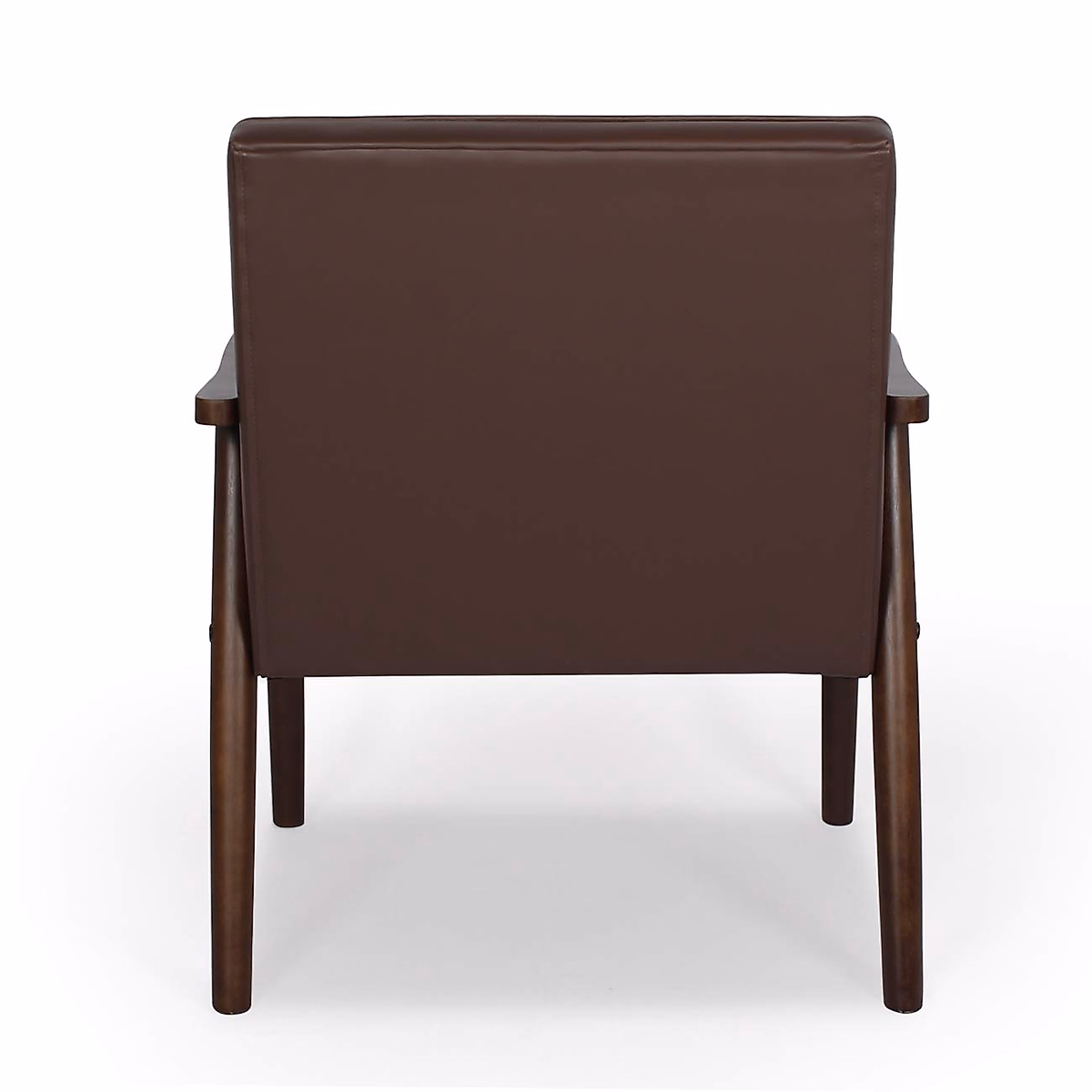 JIASTING Mid-Century Retro Modern Solid Wood Armrest Accent Chair, Faux Leather Tufted Back Upholstered Lounge Chairs, Living Room Furniture (Brown 8325)