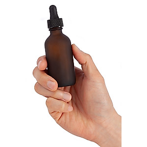 JUVITUS 2 oz Frosted Amber Glass Boston Round Graduated Measurement Glass Dropper Bottle (4 pack) + Funnel