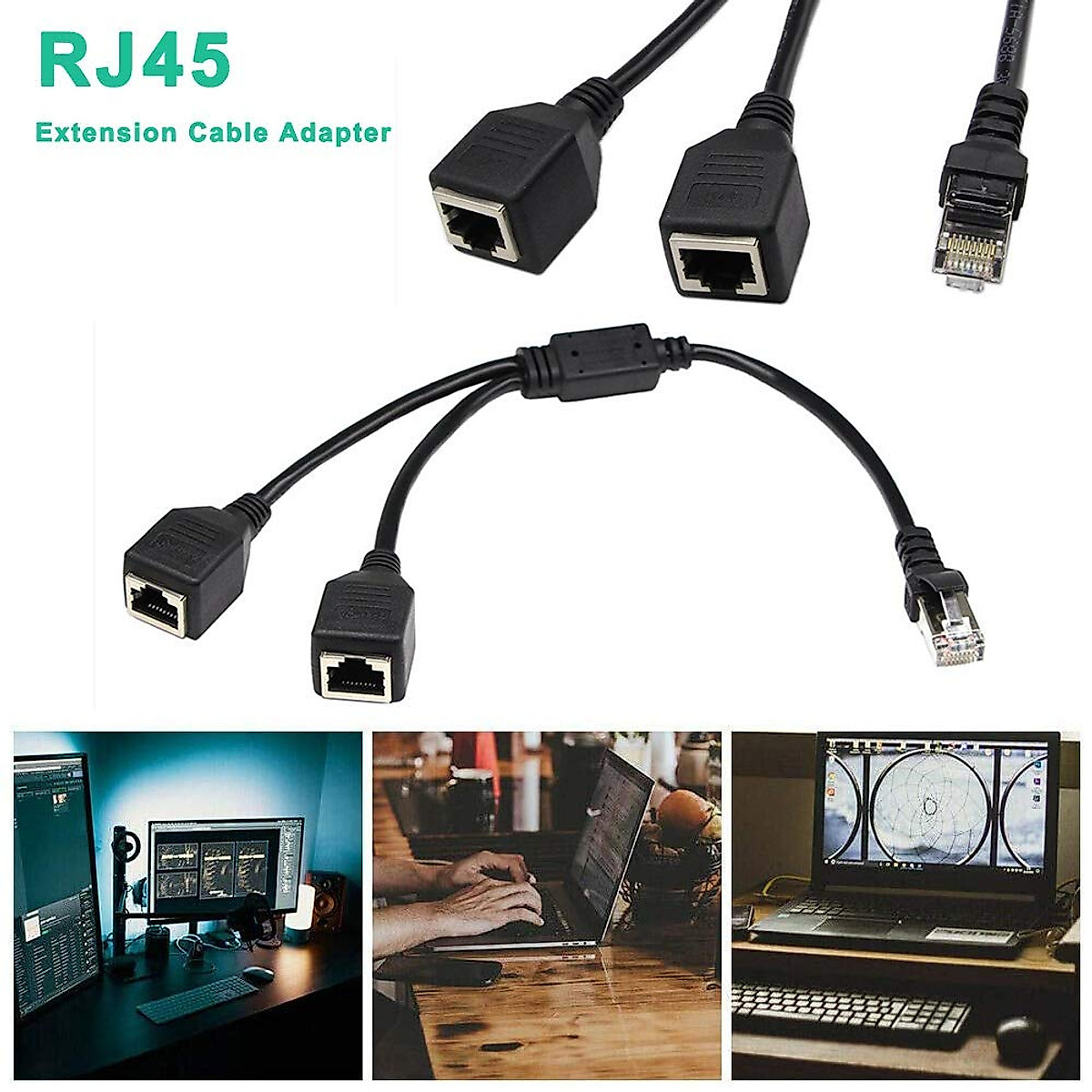 PDEEY RJ45 Ethernet Splitter Cable Connector 1 Male to 2 Female LAN Port Support Cat7 Cat6 Internet Cable with High Speed Network