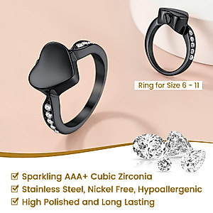 KeyStyle Heart Cremation Urn Rings For Women, Stainless Steel Heart Memorial Ring Size 8