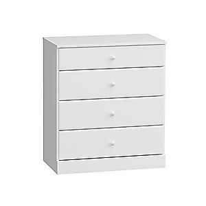 Prepac Astrid Simplistic 4-Drawer Dresser for Bedroom, Functional Bedroom Dresser Chest of Drawers 18.25" D x 30" W x 34" H, White, WDBR-0401-1