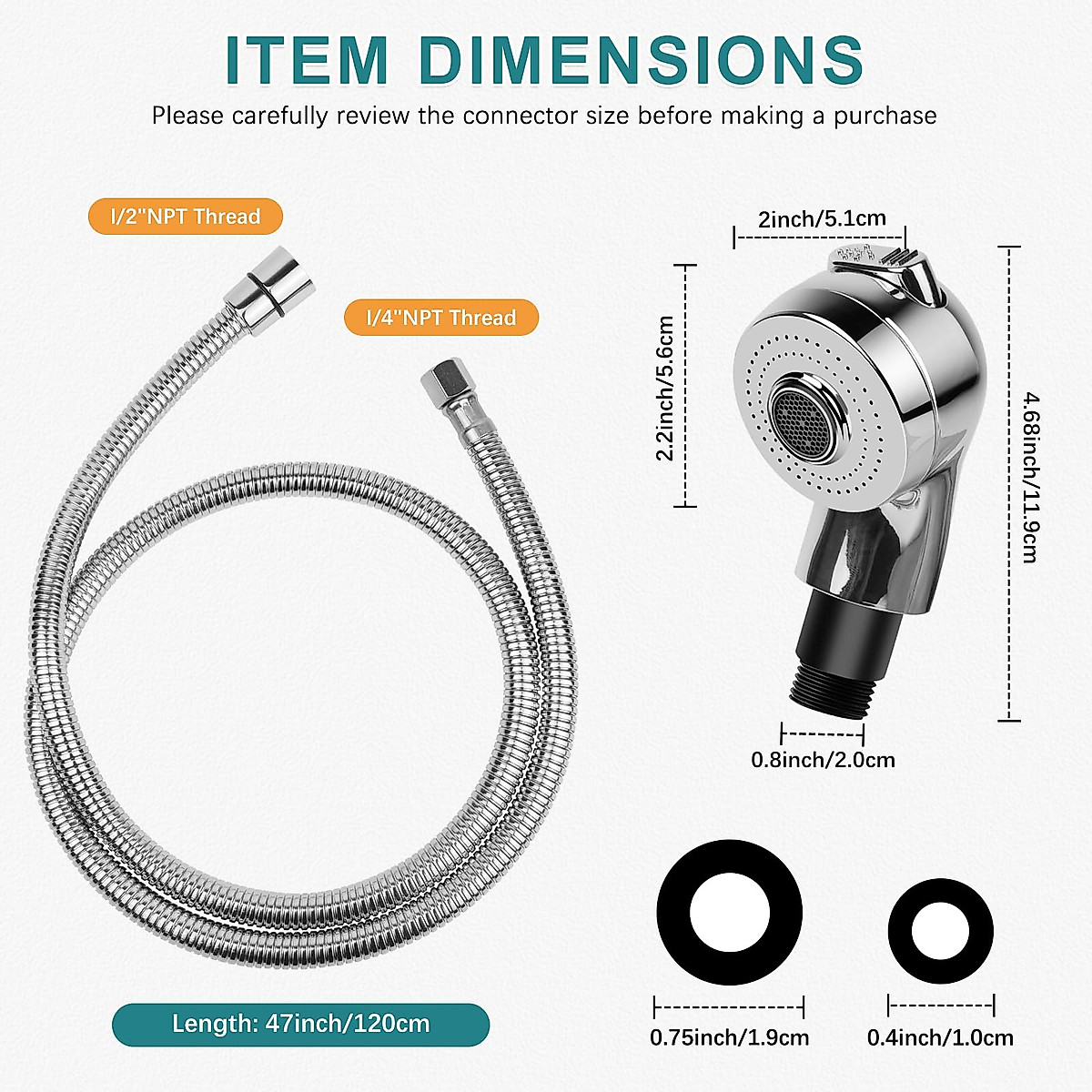 LukLoy Shampoo Bowl Hose and Sprayer Kit, 1/4" Nut Stainless Steel Salon Sink Hose Replacement to Attach Salon Shampoo Bowl Faucet Vacuum Breaker Kit, Shampoo Bowl Sprayer Head Included, T15