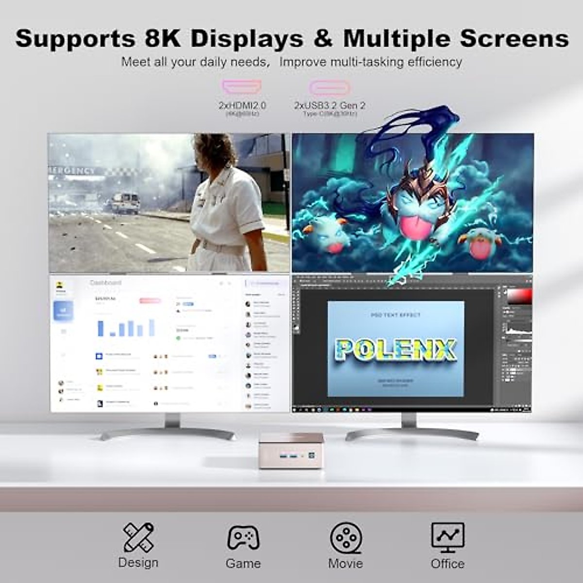GEEKOM A5 Mini PC, AMD Ryzen 7 5800H(8C/16T, up to 4.4GHz), 32GB DDR4&512GB M.2 PCIe NVMe SSD, Vega 8 Graphics, Windows 11 Pro Desktop Computer Support 8K UHD/Wi-Fi 6/Bluetooth 5.2/USB 3.2