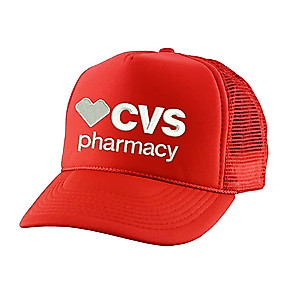 CVS Trucker Hat Embroidered Pharmacy Hat Adjustable Embroidery Cap (Red)