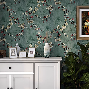 Dulanxer Flower Tree Wallpaper Peel and Stick Wallpaper Self Adhesive Removable Paper Wall Covering Shelf Drawer Liner Vinyl Roll 17.7" x 118", Green