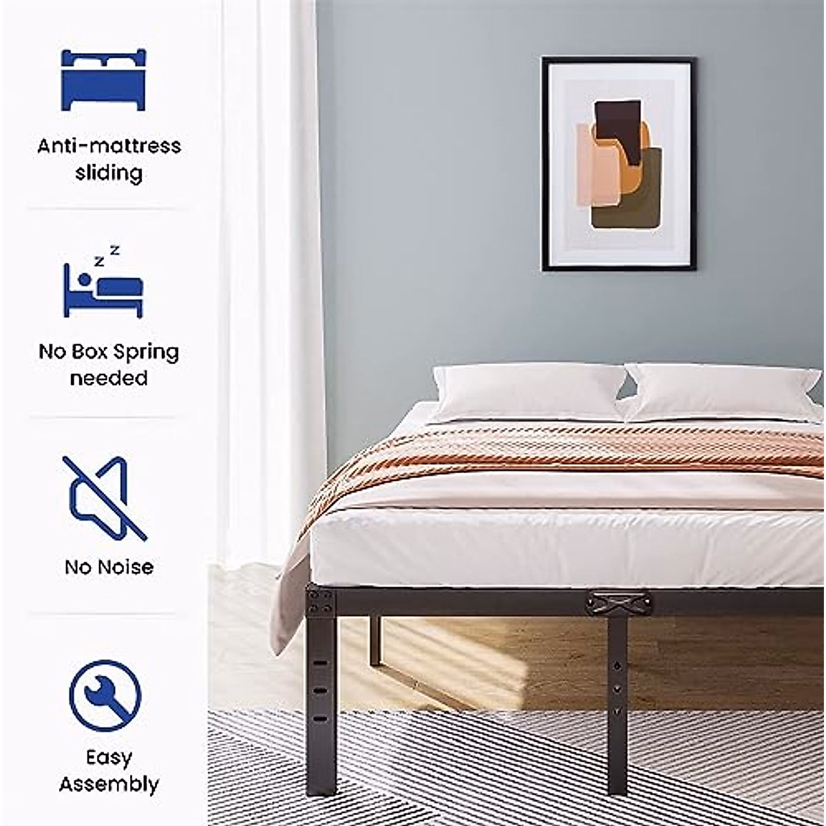 Bed Frame Full Size Storage 18 inch Tall,Platform Metal BedFrame for Kids Boys Girls, Heavy Duty Anti Squeak Steel Slats Support,No Box Spring Needed, Easy Assembly, Noise Free, Black