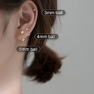 4mm Barbell Earrings 925 Sterling Silver Short Gold Cartilage Stud Rook Daith Helix Piercing Sleeper Earrings for Men Women