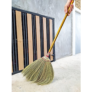 Indoor Grass Broom 40 Inch with Bamboo Handled Brooms for Floor Cleaning, Smooth & Hard Floor - Sweeping Tool Unique Handmade Craft Broom Design for Home, Kitchen, Office, Courtyard, Tiled Floor