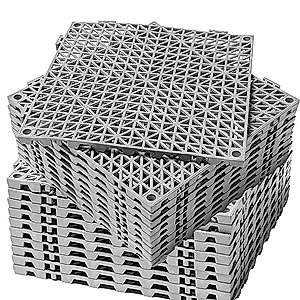 12” x 12” Drainage Interlocking Floor Tiles, 12 Pack Non-Slip Pool Deck Drain Tiles for Flooring, Soft PVC Splicing Modular Cushion Mats, Rubber Floor Tiles with Holes for Shower Basement Garage Shed