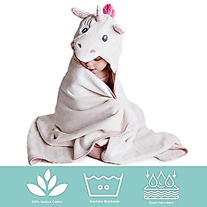 Little Tinkers World Premium Hooded Towel for Kids | Unicorn Design | Ultra Soft and Extra Large | 100% Cotton Bath Towel with Hood for Girls