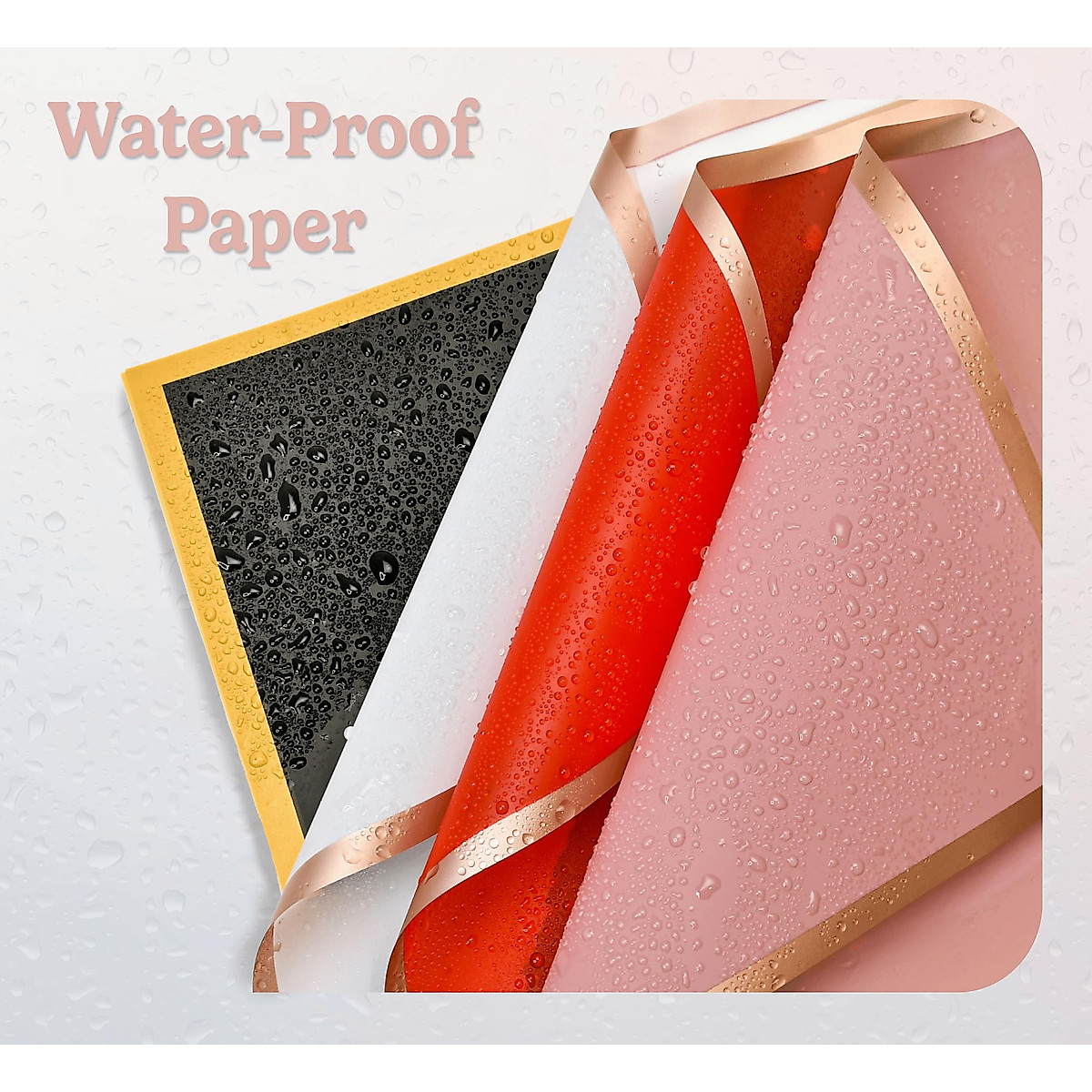 48 Sheets Flower Wrapping Paper , Wrapping Paper with 24 Butterflies 3D and 3 Satin Ribbon , Bouquet Wrapping Paper Waterproof , Papel para Ramos de Flores , Floral Wrapping Paper, Floral Paper (4 Colors)