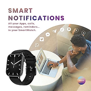 yussa Blood Pressure Smartwatch | Android Smartwatch &iPhone Compatible | Answer/Make Calls | Speaker | 2Straps | 1.86'' Full Screen | Fitness &Health Tracking | +20 Sports | Man and Woman (Black)