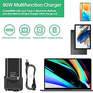 90W USB-C Slim Charger for Dell Latitude 7410 7310 5300 5400 5420 5500 5289 3400 3500 7200 7300 7420 7320 7390 7400 XPS 15 13 12 Inspiron 7506 7706 2-in-1 Precision 3540 3550 LA90PM170 Power Adapter