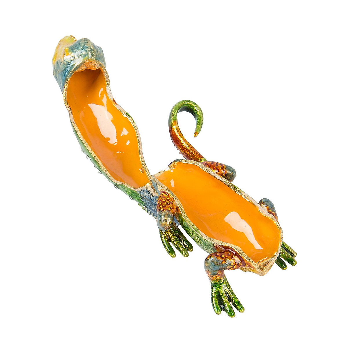 QIFU Hand Painted Enameled Lizard Style Decorative Jewelry Trinket Box Hinged