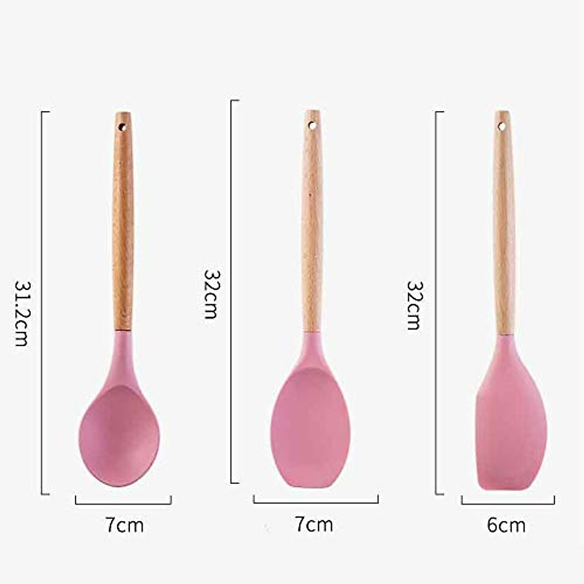 LMMDP Silicone Kitchen Tools Set Cooking Tools Utensils Set Spatula Shovel Soup Spoon with Wooden Handle Special Heat-resistant Design