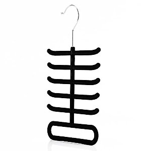 HANGERWORLD Black Velvet Flocked Tie Rack Hanger Belt Accessory Organizer For Closet Ties Holder