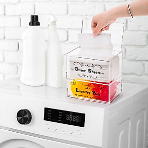 Noamus Laundry Pod and Dryer Sheet Holder, Acrylic Laundry Container Set with Hinged Lid, 2 Tiers Clear Detergent Pods Storage Dispenser with Drawer for Laundry Room Organization Decor, 7"x4.7"x6.7"