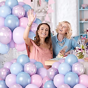 HILAVO Pink Purple Blue Balloons 60Pcs 12 Inch Pastel Pink Blue Purple Party Balloons Metallic Pearl Blue Purple Latex Balloon for Girl Mermaid Winter Frozen Birthday Baby Shower Party Decoration