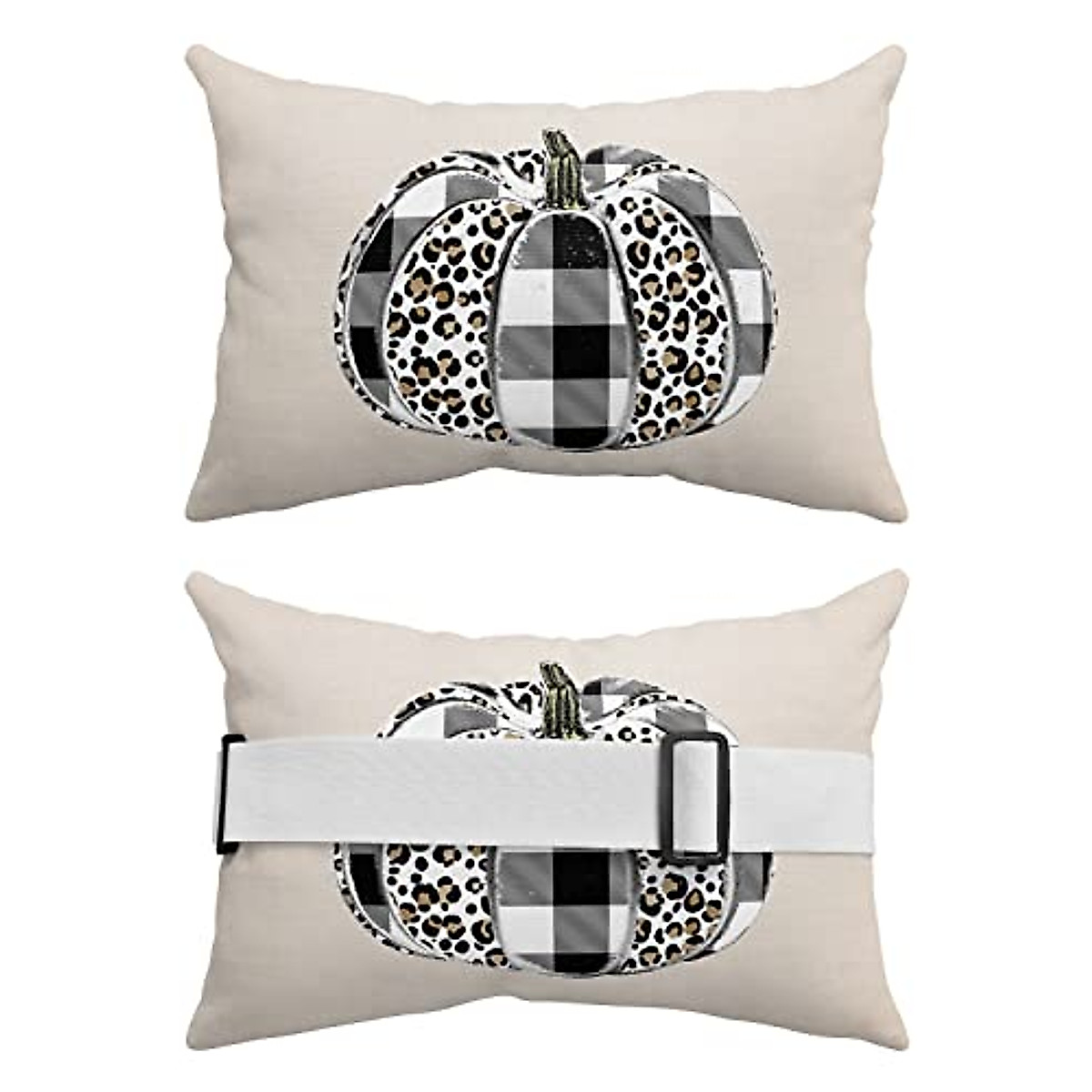Recliner Head Pillow Ledge Loungers Chair Pillows with Insert Farmhouse Black Plaid Leopard Pumpkin Lumbar Pillow with Adjustable Strap Outside Patio Decorative Garden Cushion for Bench Couch, 2 PCS