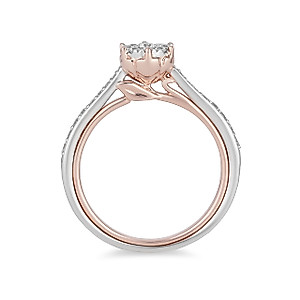 Jewelili Enchanted Disney Fine Jewelry 10K White Gold and Rose gold 1/3 Cttw Diamond Belle Composite Rose Engagement Ring Size 6