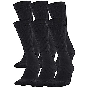 Under Armour Adult Training Cotton Crew Socks, Multipairs , Black (6-Pairs) , Medium