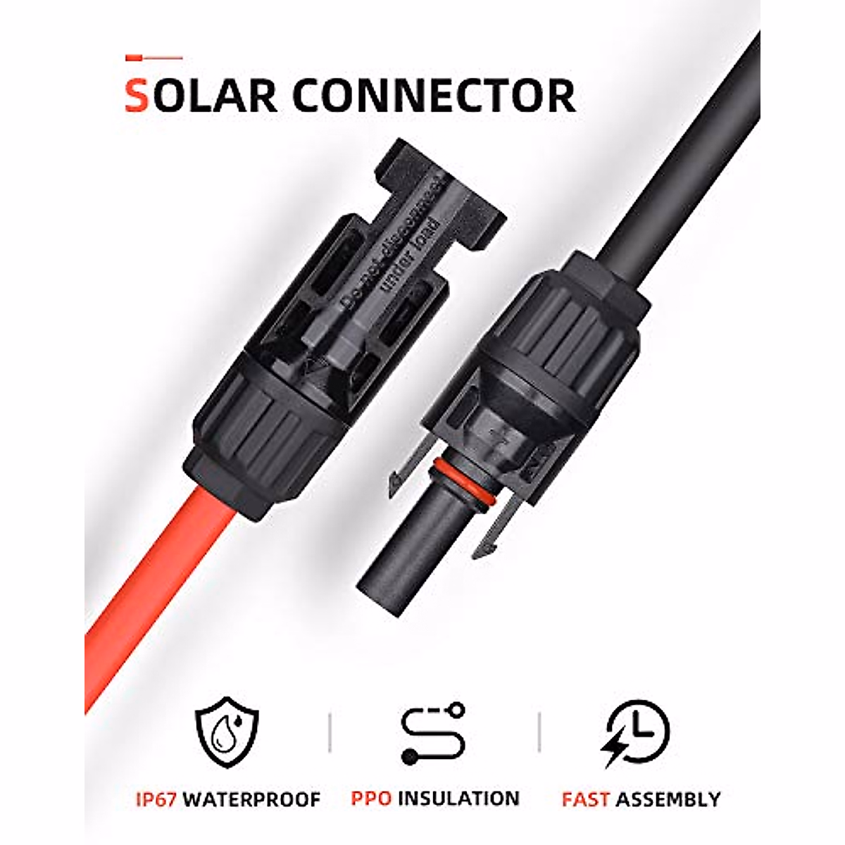 BougeRV 60 Feet 10AWG Solar Extension Cable with Female and Male Connector with Extra Free Pair of Connectors Solar Panel Adaptor Kit Tool (60FT Red + 60FT Black)