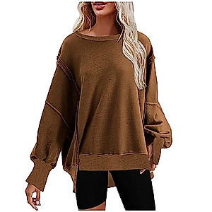 Bidobibo Womens Oversized Sweatshirts Fall Fashion for Women Women's Pullover Sweaters Womens Crewneck Sweatshirt Preppy Sweatshirt Sudadera Para Mujer My Orders Lightning Deals Of Today Brown