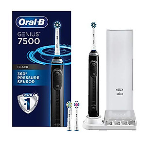 Oral-B 7500 Electric Toothbrush, Black with 3 Brush Heads and Travel Case - Visible Pressure Sensor to Protect Gums - 5 Cleaning Modes - 2 Minute Timer