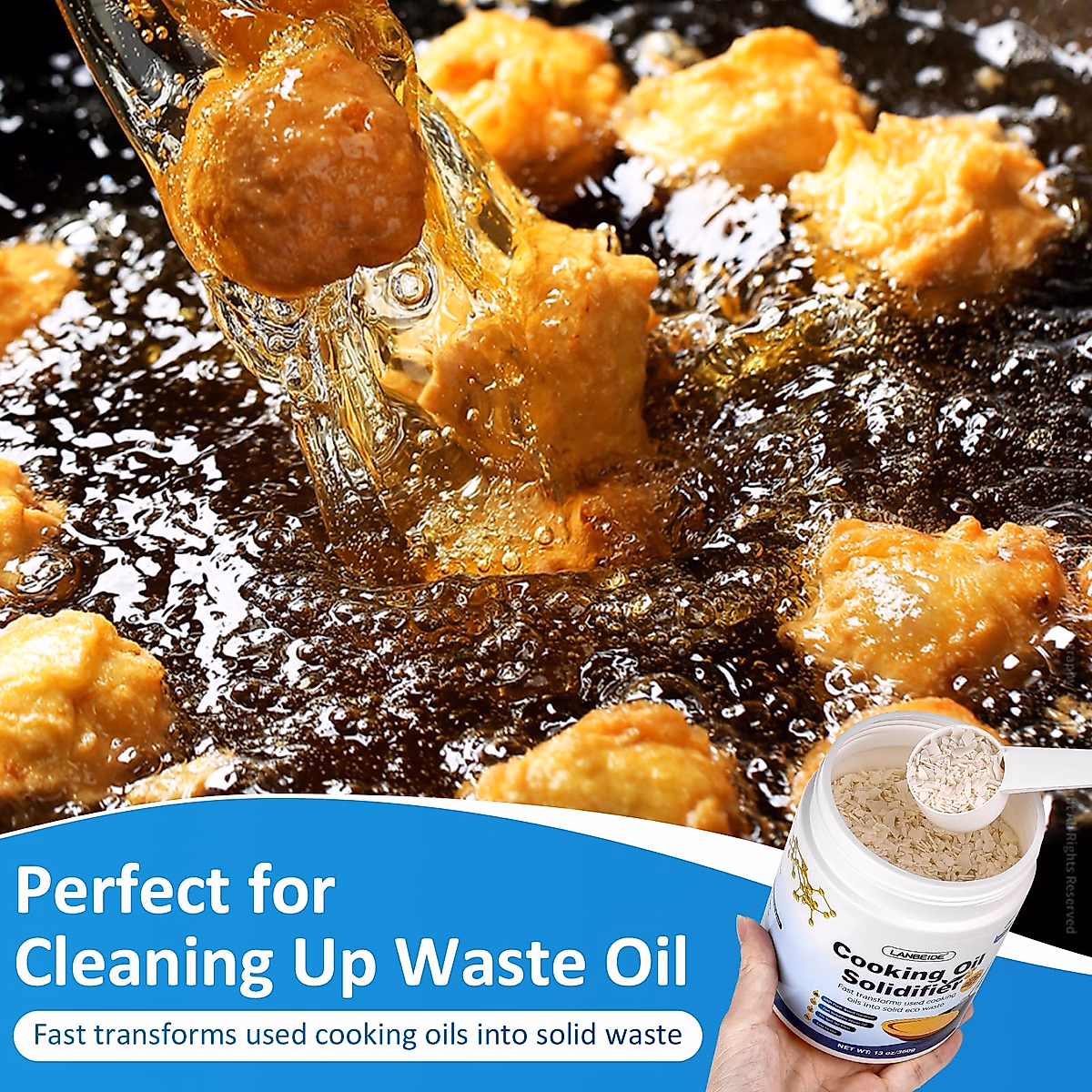 LANBEIDE Cooking Oil Solidifier Powder, Solidifies Up to 36 Cups - 100% Plant-Based Cooking Oil Hardener for Disposal Fry Oil Away from Mess 13 Oz