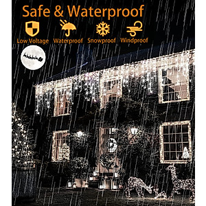 Christmas Lights Outdoor Decorations, 1040LED 100FT 8 Modes Curtain Fairy String Lights Decor with 240 Drops, Plug in Waterproof Timer Memory Function for Christmas Holiday Wedding Party (Cool White)