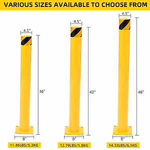 GarveeTech Safety Bollards 6 Pack - 48 Inch Heavy-Duty Yellow Steel Posts with 4.5 Inch Diameter & 8 Anchor Bolts for Effective Traffic Control & Driveway Barriers