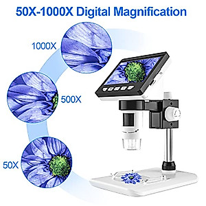 CIMELR LCD Digital Microscope 4.3 inch Handheld USB Microscope 50X-1000X Magnification PCB Coin Soldering Microscope Video Camera for Adults/Kids - 8 LED Lights, SD Card Included,Windows Compatible