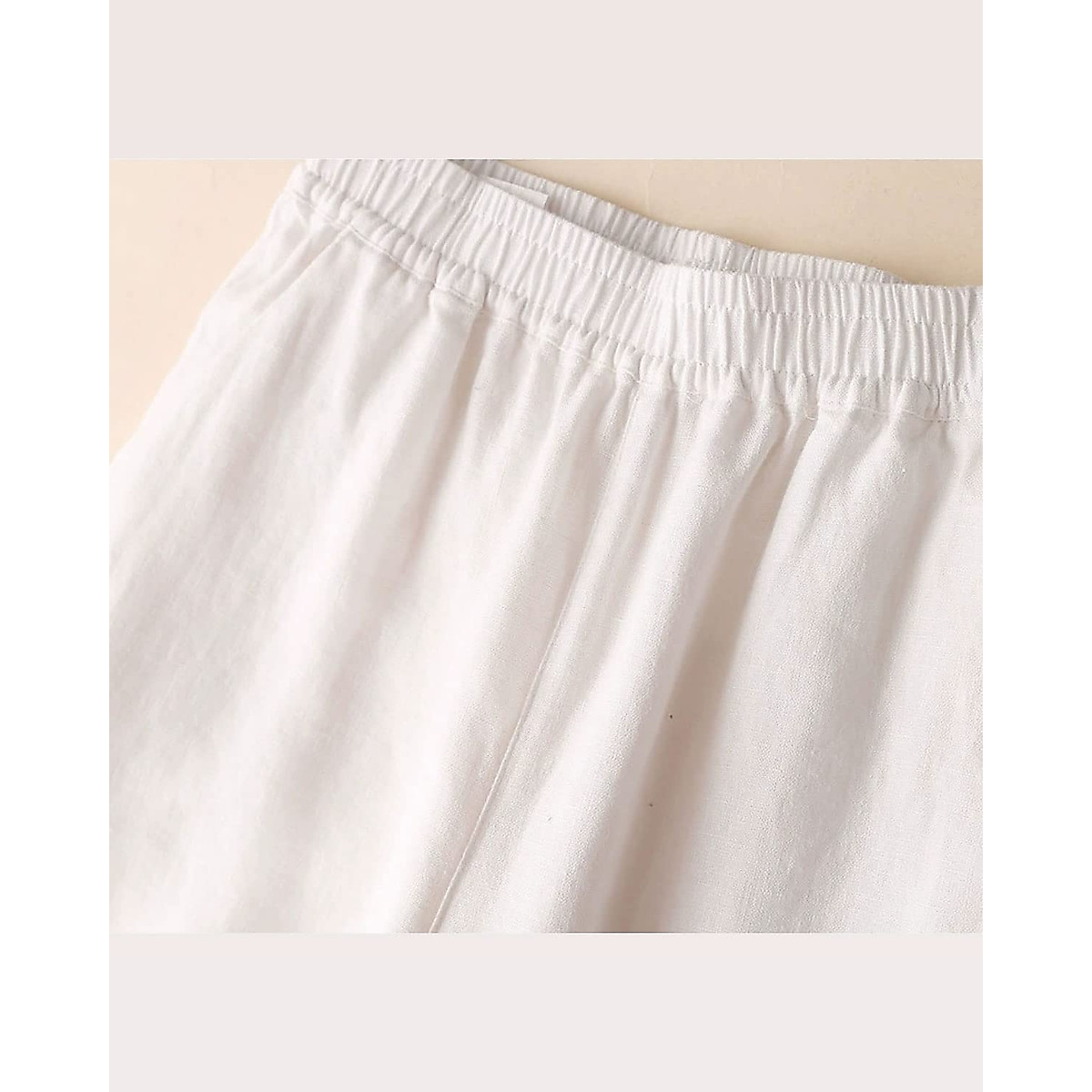 Aeneontrue Women's 100% Linen Wide Leg Pants Casual Loose High Waisted Flowy Palazzo Trousers with Pockets White XL