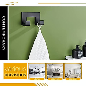 Angle Simple Double Towel Hook Matte Black, Stainless Steel Bath Towel Holder, Hand Towel Rack, Coat Clothes Purse Hanger, Bathroom Kitchen Double Hook for Wall