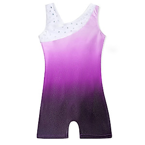 DAXIANG Gymnastics Leotards for Girls, Big Kid Leotard for Girls Gymnastics Outfit Purple Shorts Dance Clothes Unitard Biketards Sparkle