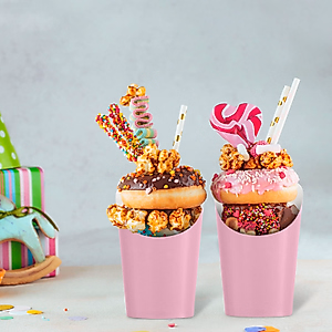 100 Pcs Charcuterie Cups French Fry Holder 12oz Disposable Paper French Fry Cups Paper Appetizer Cups for All Occasions Suitable for Baby Shower Party Waffle Popcorn Food Takeout (Pink)