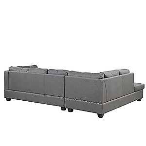 Reversible Modular Sectional Sofa,Longue Chaise,Rivet Ornament L-Shape Corner 5-Seat Couch Upholstered Sofá with Storage Ottoman&2 Cup Holders for Living Room Furniture Sets