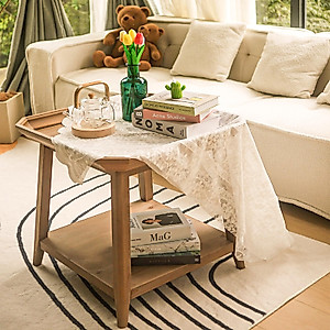 TIMBERMAVEN Rustic Farmhouse Square End Table, French Country Vintage Side Table, Boho Industrial with Storage Shelf for Living Room,café, Bedroom, Small Spaces,Solid Wood Nature White