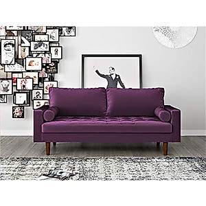 Container Furniture Direct Womble Modern Velvet Upholstered Living Room Diamond Tufted Chesterfield Sofa with Gleaming Nailheads, Purple