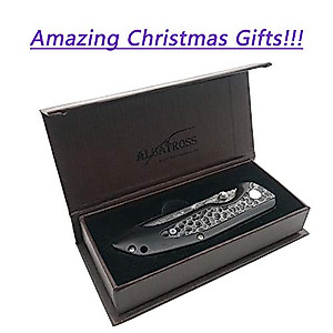 ALBATROSS Ebony wood 7.5" EDC Sharp Damascus Folding Pocket Knife with Liner Lock - Gift Box - HGDK011