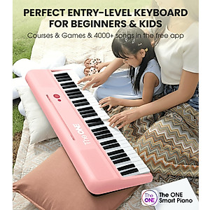 The ONE Smart Keyboard COLOR 61 Lighted Keys Piano Keyboard, Digital Piano for Beginners with 256 Tones, 64 Polyphony, Built-in LED Lights and Free Apps (Pink)